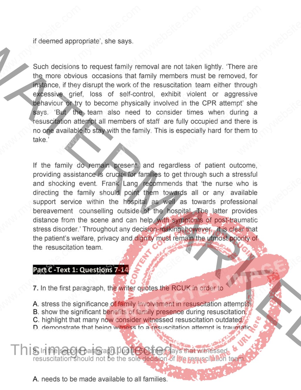 OET READING PRACTICE TEST - nurseinfo