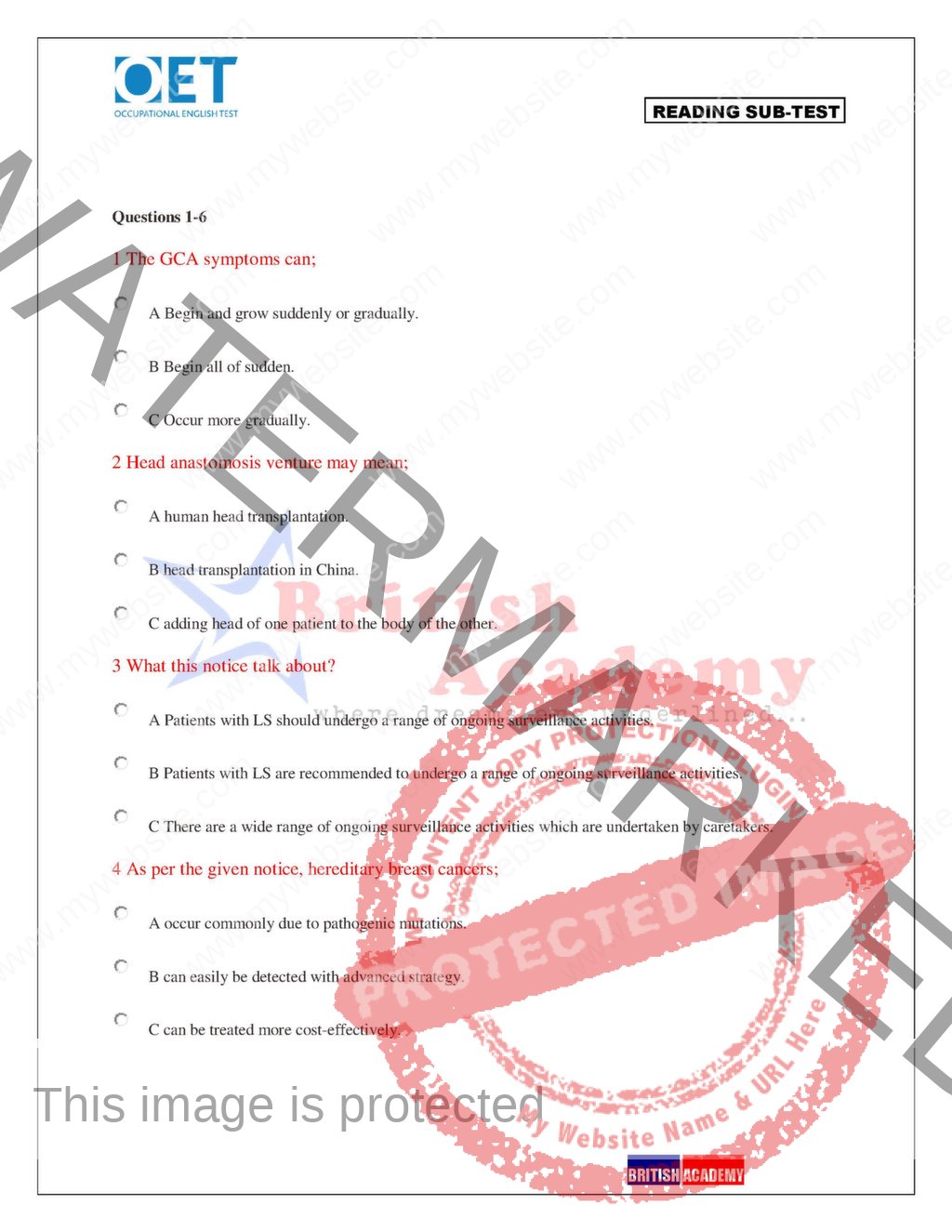 Z – SERIES, OET READING TEST, PART – 11 - Nurse Info