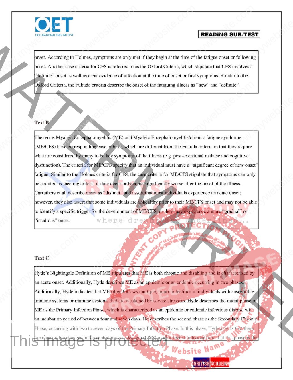 Z – SERIES, OET READING TEST, PART – 11 - Nurse Info