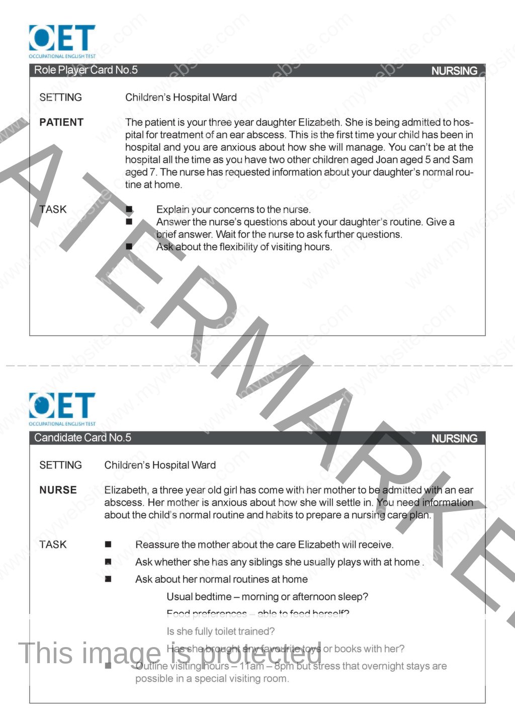 Y – SERIES, OET SPEAKING TEST, PART – 1 - Nurse Info