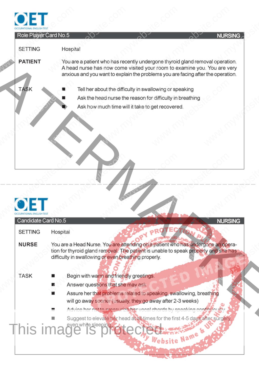 Y – SERIES, OET SPEAKING TEST, PART – 1 - Nurse Info